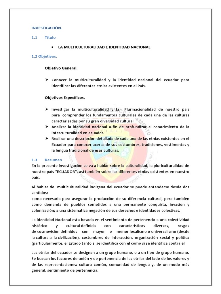 Multiculturalidad e Identidad Nacional | PDF | Multiculturalismo ...