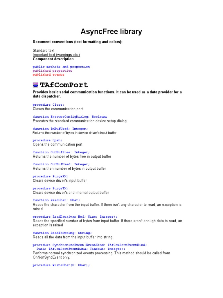 Tafcomport: Asyncfree Library | PDF | Subroutine | Input/Output