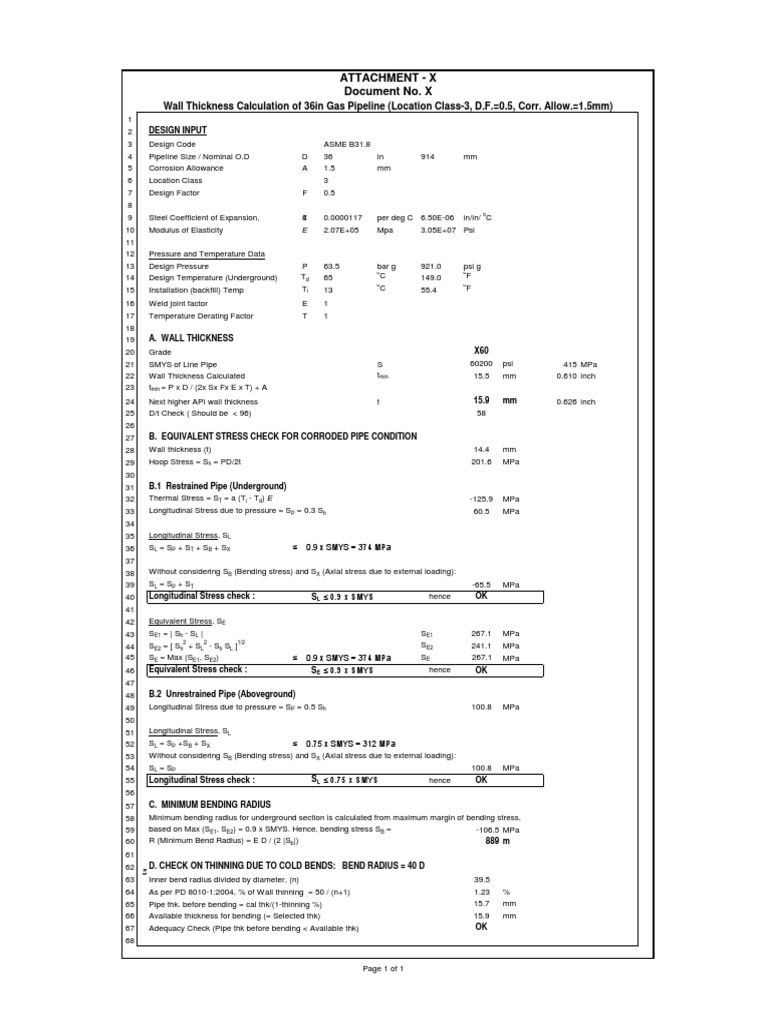 Wall Thickness Calculation - ASME B31.8 2007 (Template) | PDF