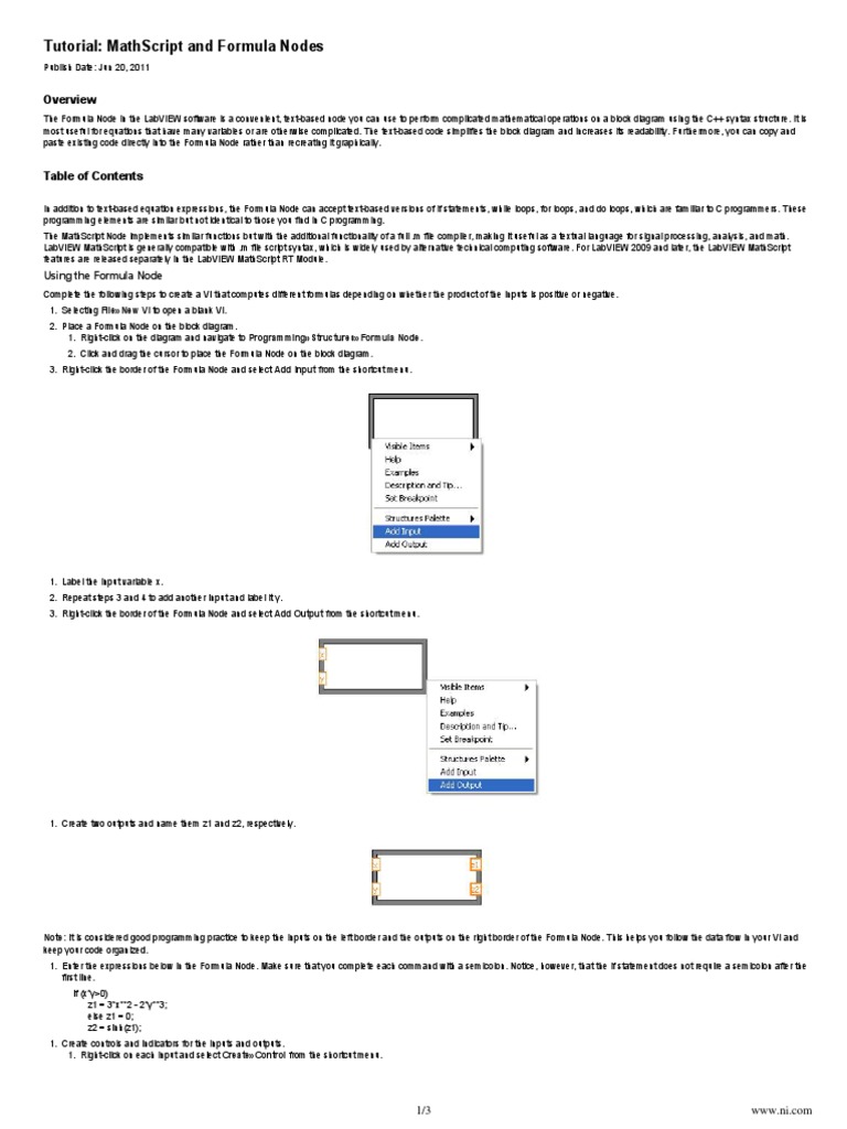 LabView Mathscript and Formula Node | PDF | Computer Engineering ...