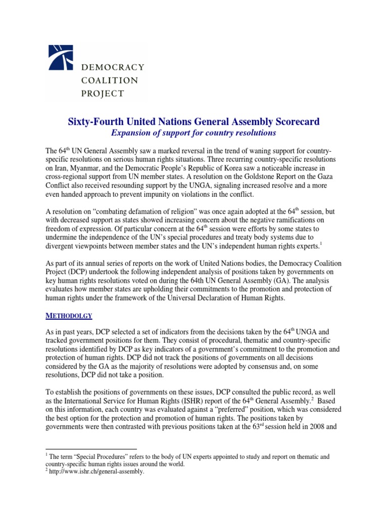 64th UNGA Scorecard 2009 | PDF | Human Rights | United Nations General ...