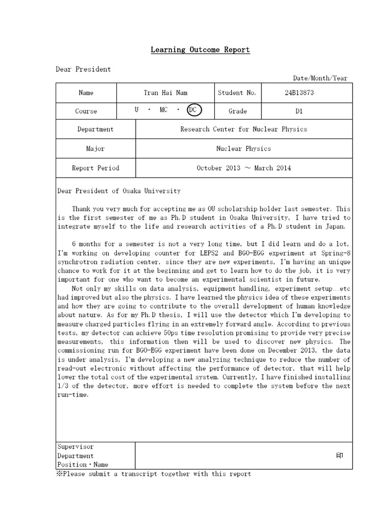 Learning Outcome Report (English) | PDF