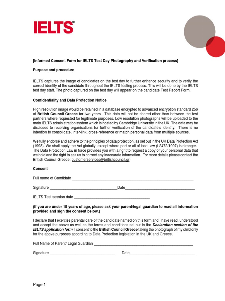 Ielts Under 18 Consent Form English | PDF