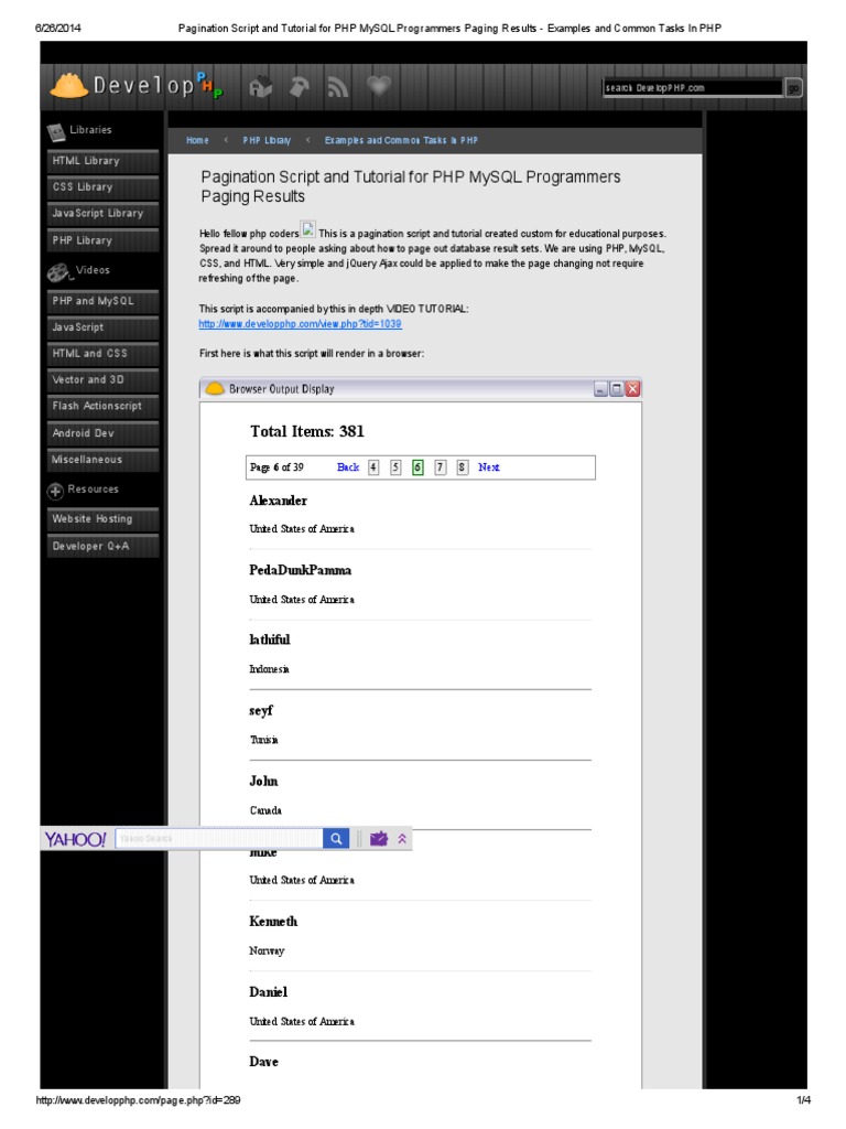 Pagination Script And Tutorial For Php Mysql Programmers Paging Results Examples And Common 
