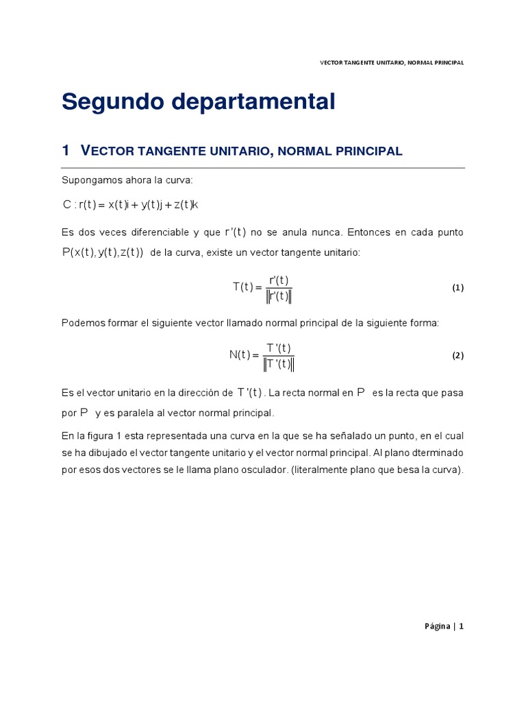 Vector Tangente Unitario, Normal Principal | PDF | Curva | Tangente