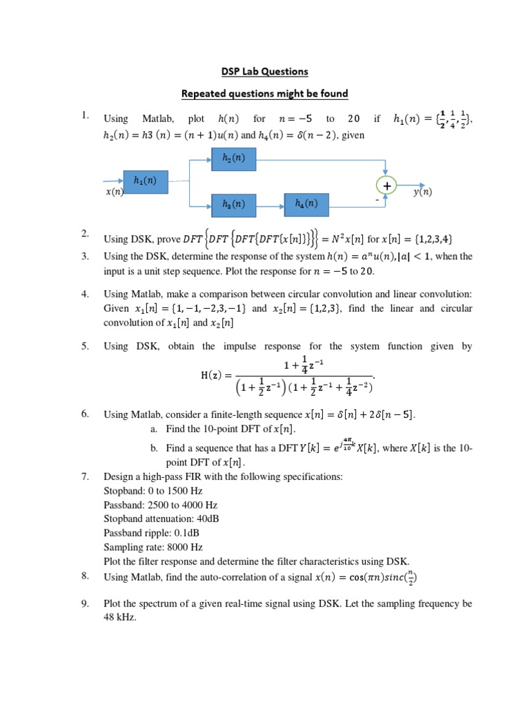 DSP Lab Questions | Low Pass Filter | Sampling (Signal Processing)