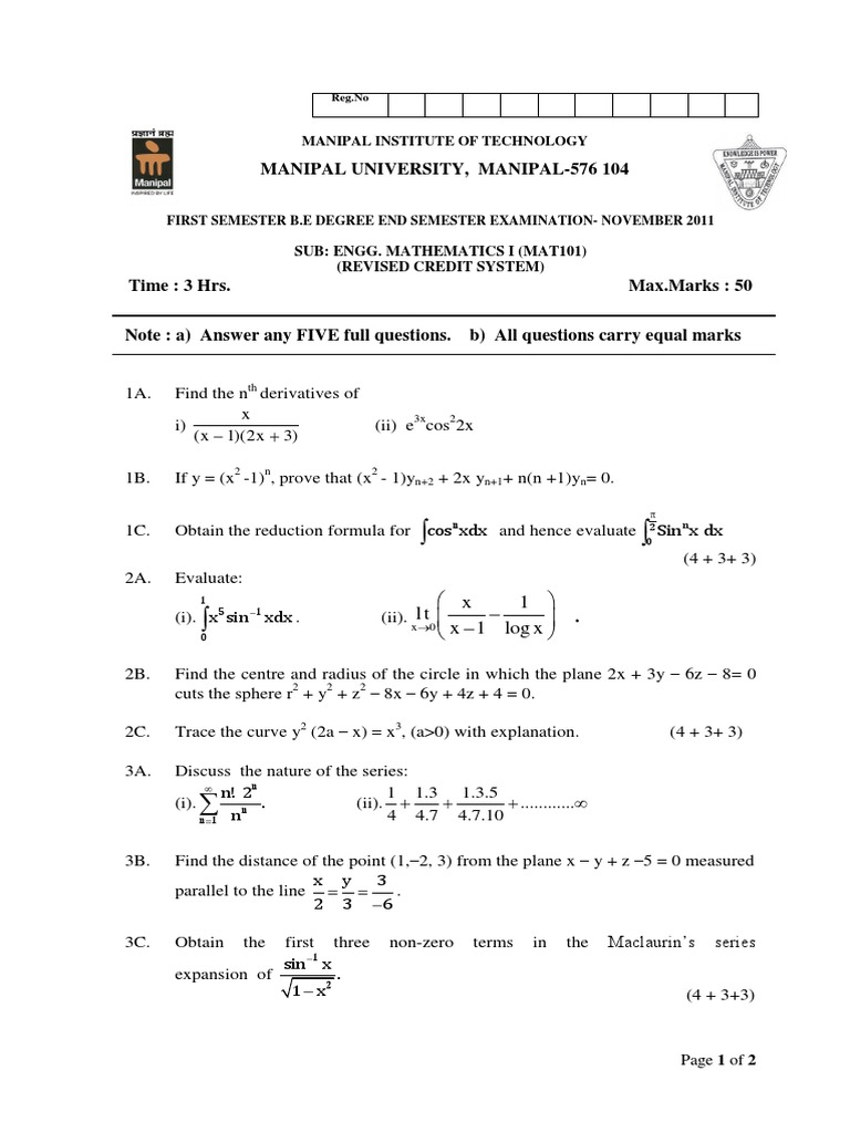 Engg. Mathematics I (MAT - 101) RCS | PDF | Teaching Methods ...