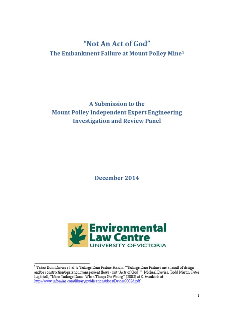 Mount Polley Mine Tailings Failure Report | PDF | Environmental Impact ...
