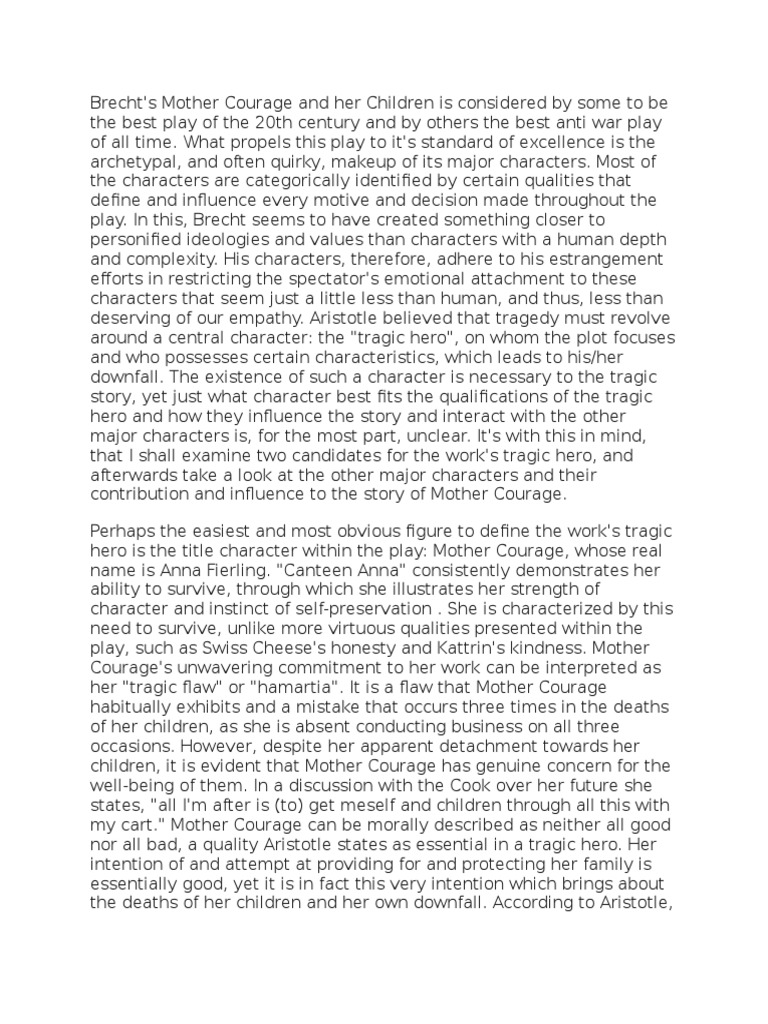 Mother Courage Character Analysis Essay | PDF | Courage | Tragedy