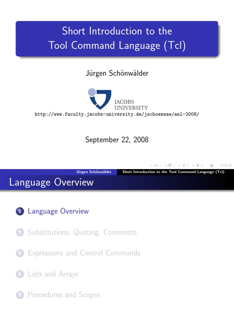 Short Introduction To The Tool Command Language (TCL) : J Urgen SCH Onw Alder | PDF | Software ...