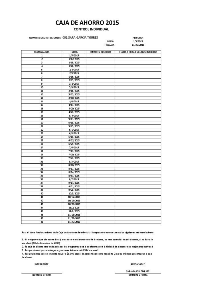 Formato Del Caja de Ahorro | PDF