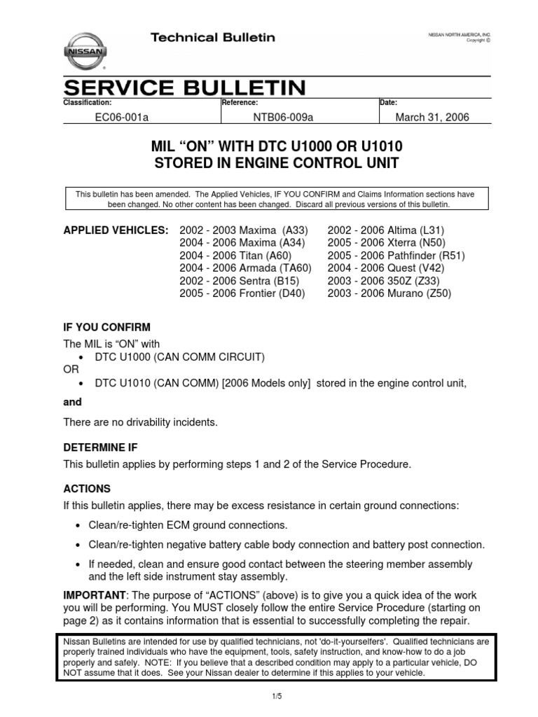 Mil "On" With DTC U1000 or U1010 Stored in Engine Control Unit | PDF ...