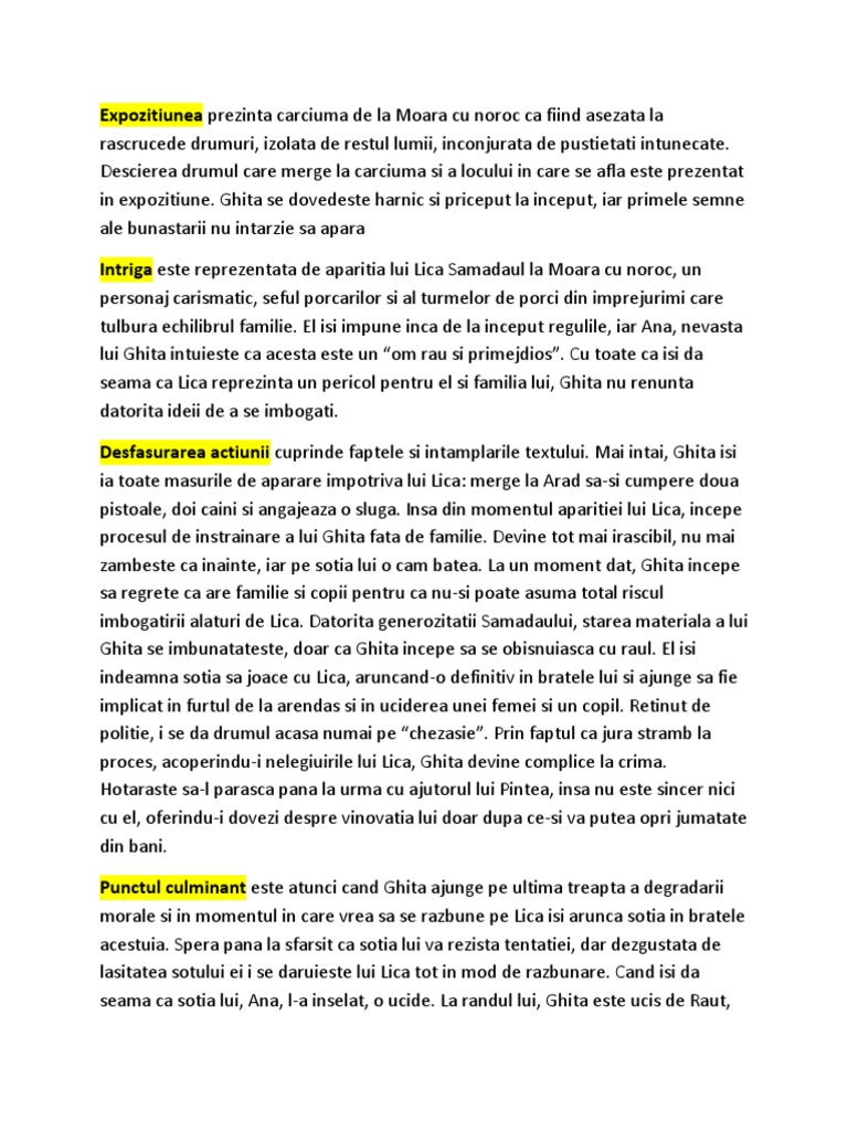 Momentele Subiectului Moara Cu Noroc | PDF