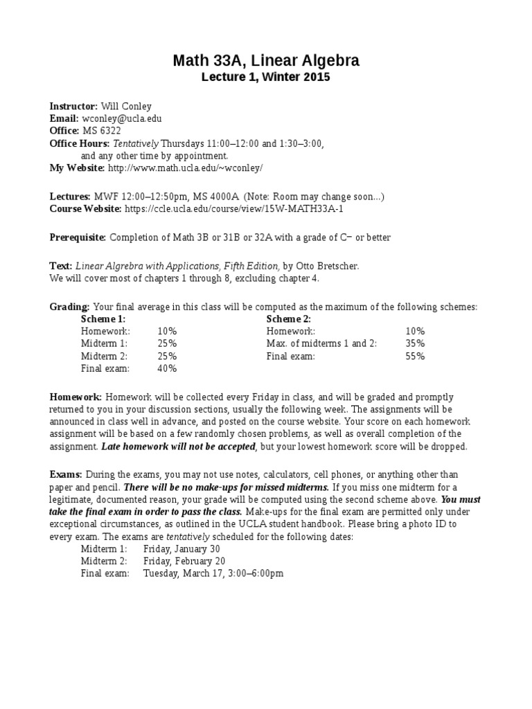 33A Syllabus and Schedule | PDF | Eigenvalues And Eigenvectors ...