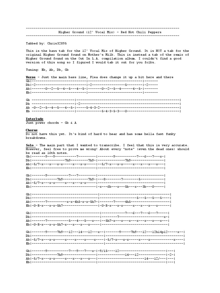 Higher Ground (12" Vocal Mix) Tab | PDF