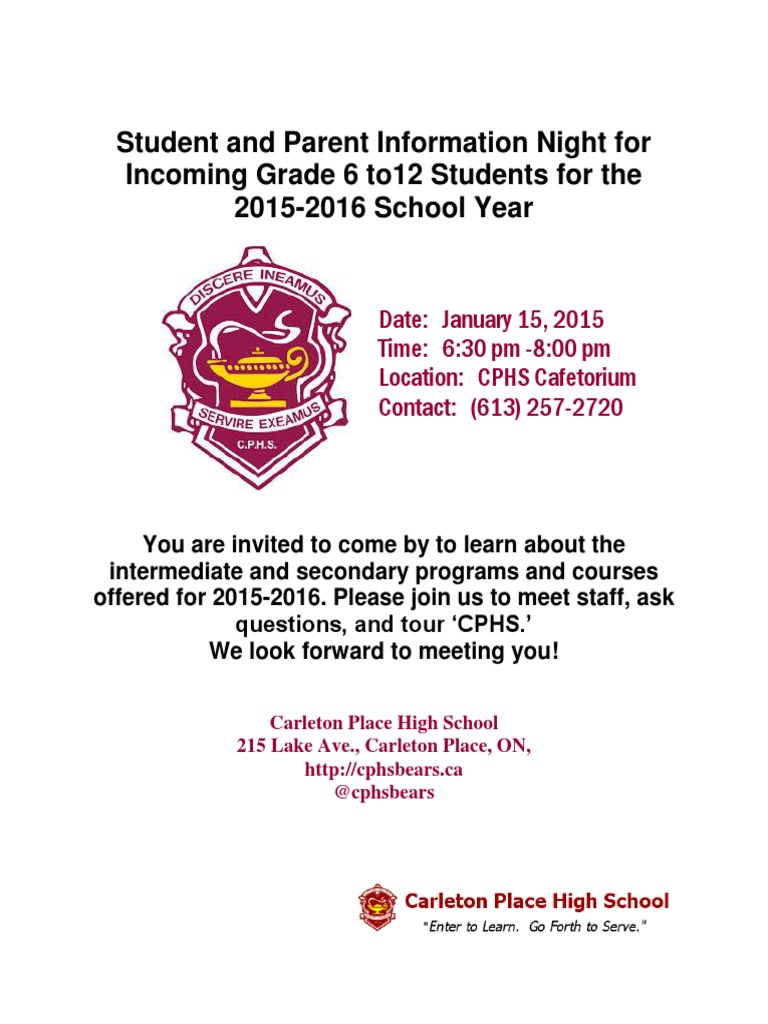 CPHS Info Night for Grades 6-12 | PDF | Cooking, Food & Wine | Wellness