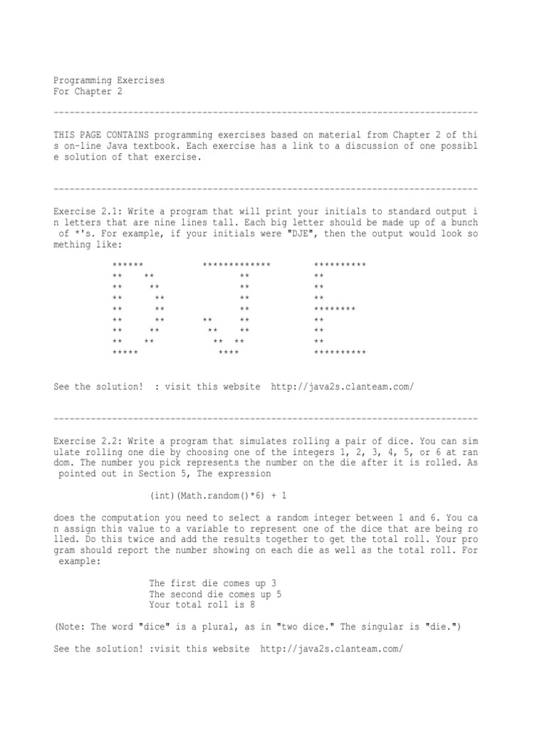 Programming Exercises For Chapter 2 And 3 Solutions Pdf Parameter