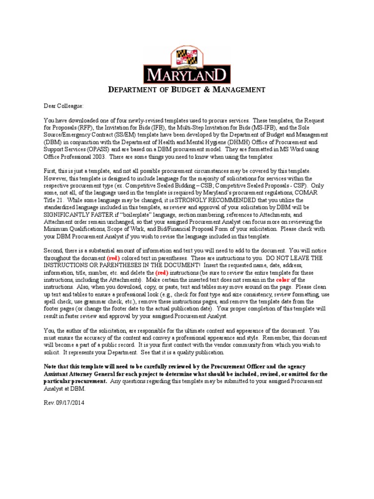 IFB Template | General Contractor | Request For Proposal