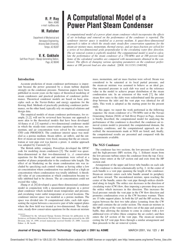 A Computational Model of A Power Plant Steam Condenser: R. P. Roy | PDF ...