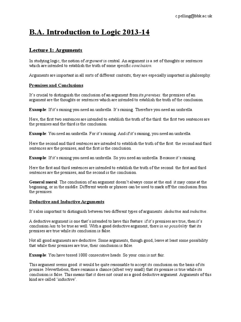Logic 1 | PDF | Validity | Argument