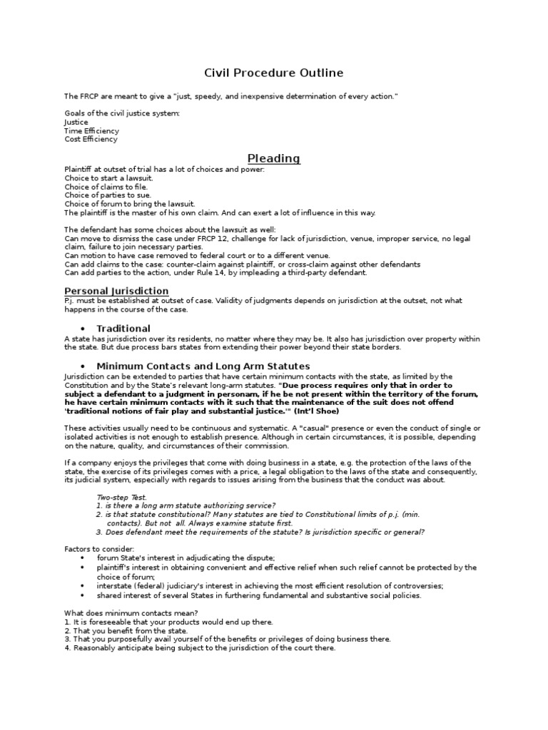 Civil Procedure Outline 2 | Download Free PDF | Discovery (Law ...