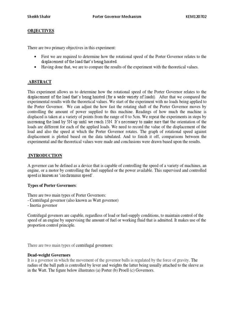 Porter Governor Mechanism | PDF | Engines | Speed