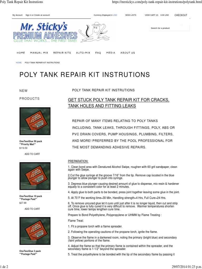 Poly Tank Repair Kit Instrutions | PDF | Adhesive | Polyethylene