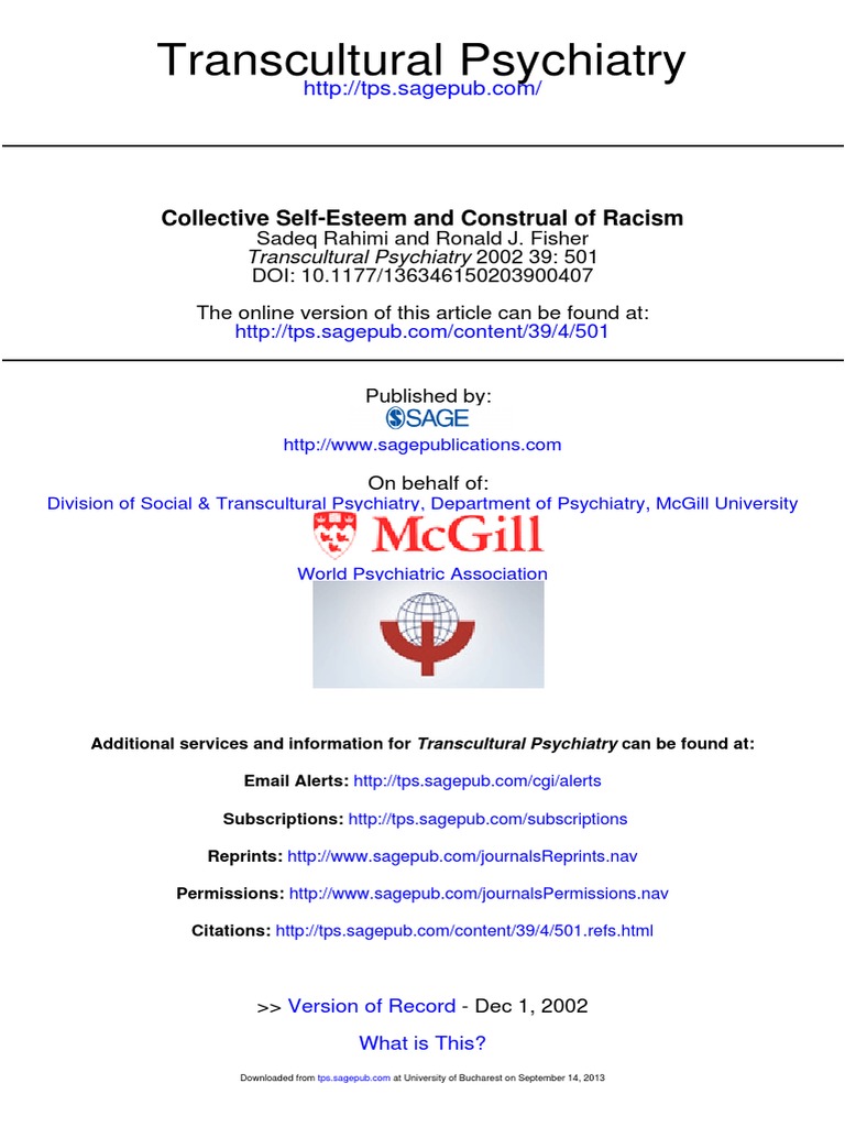 Collective Self Esteem and Racism | PDF | Self Esteem | Psychology