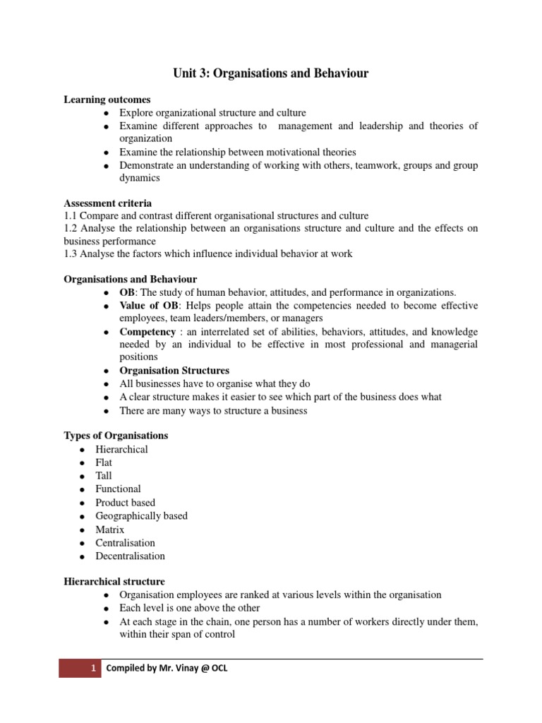 Unit: 3 Organisation Behaviour | PDF | Leadership | Organizational Behavior