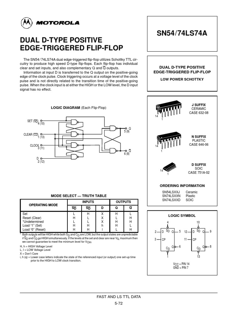 74LS74 Dual D Flip-Flop Datasheet | PDF | Electrical Engineering ...