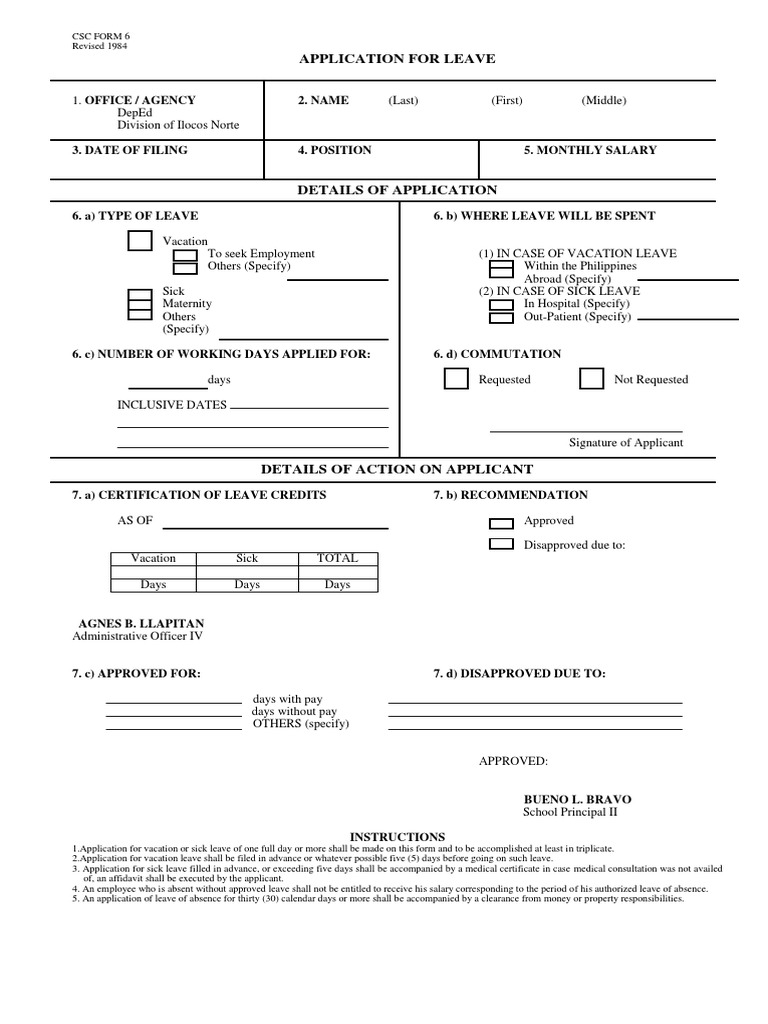 CSC Form 6 Leave Application Guide | PDF
