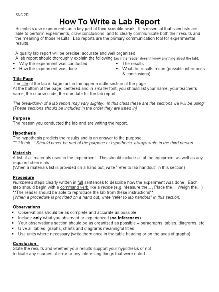 How To Write A Lab Report 2D | PDF
