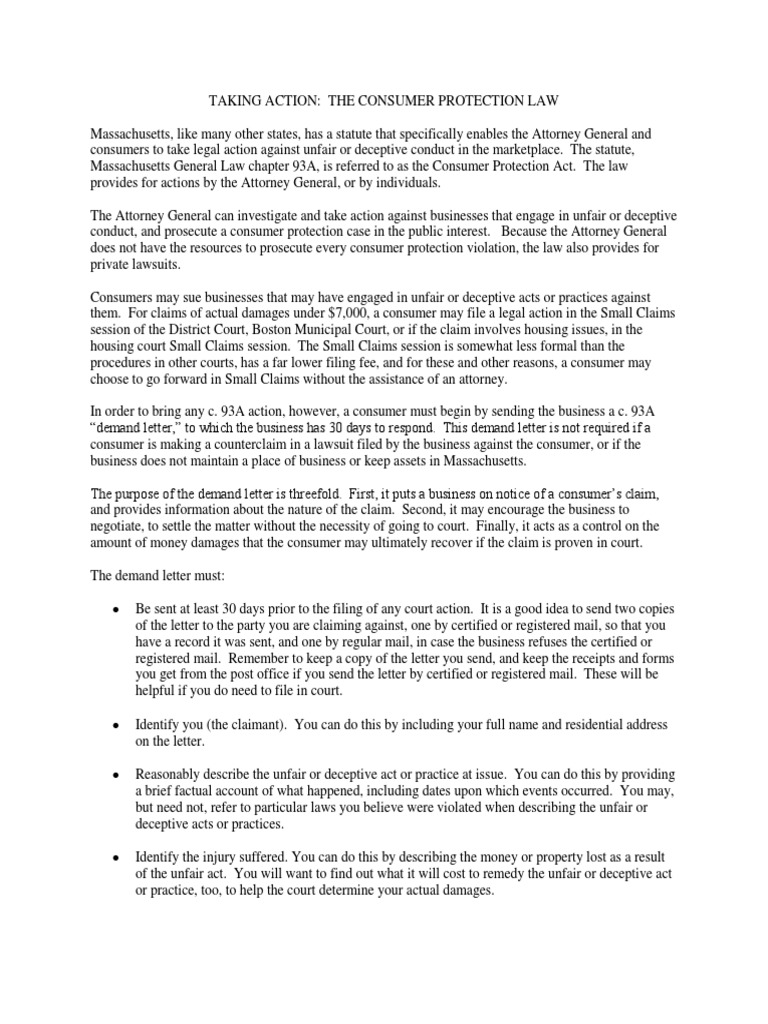 Conprotlaw 93A Demand Letter | PDF | Consumer Protection | Lawsuit