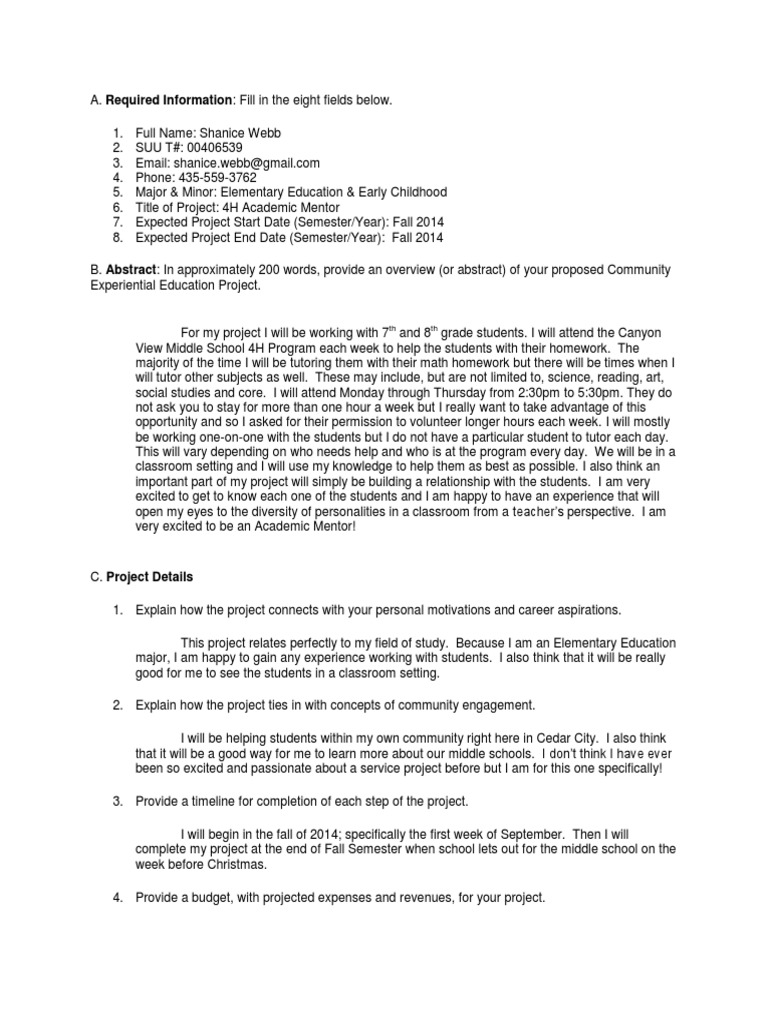 Community Education Project Proposal | PDF | Academic Term | Mentorship