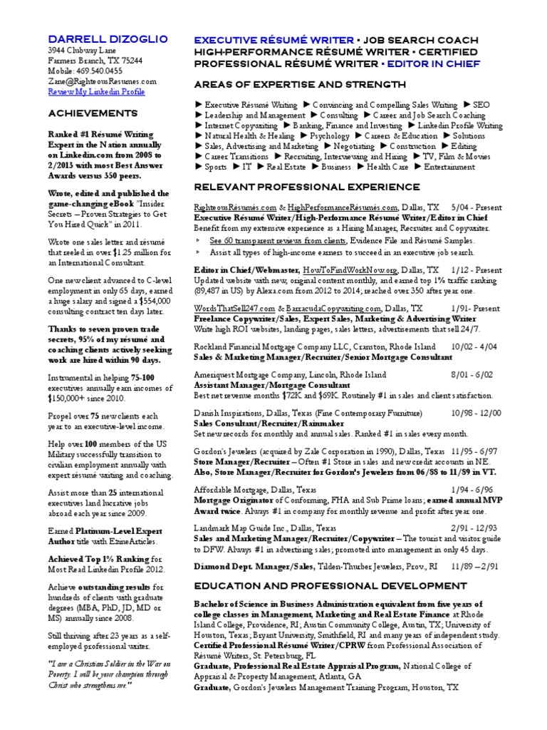 Darrell DiZoglio, Executive Resume Writer Resume 2015 | PDF | Résumé ...