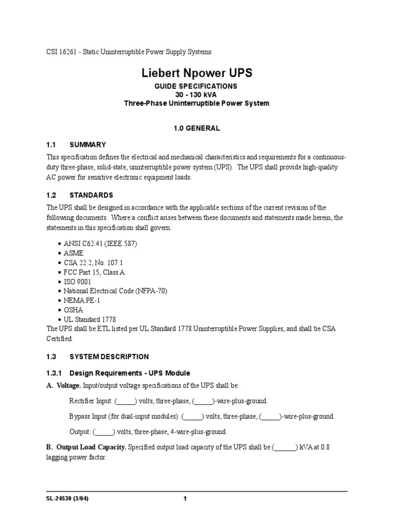 Liebert NPower Guide Specs | PDF | Power Inverter | Rectifier