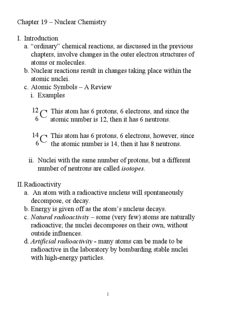 Chapter 19 Notes - Nuclear Chemistry | PDF | Radioactive Decay ...
