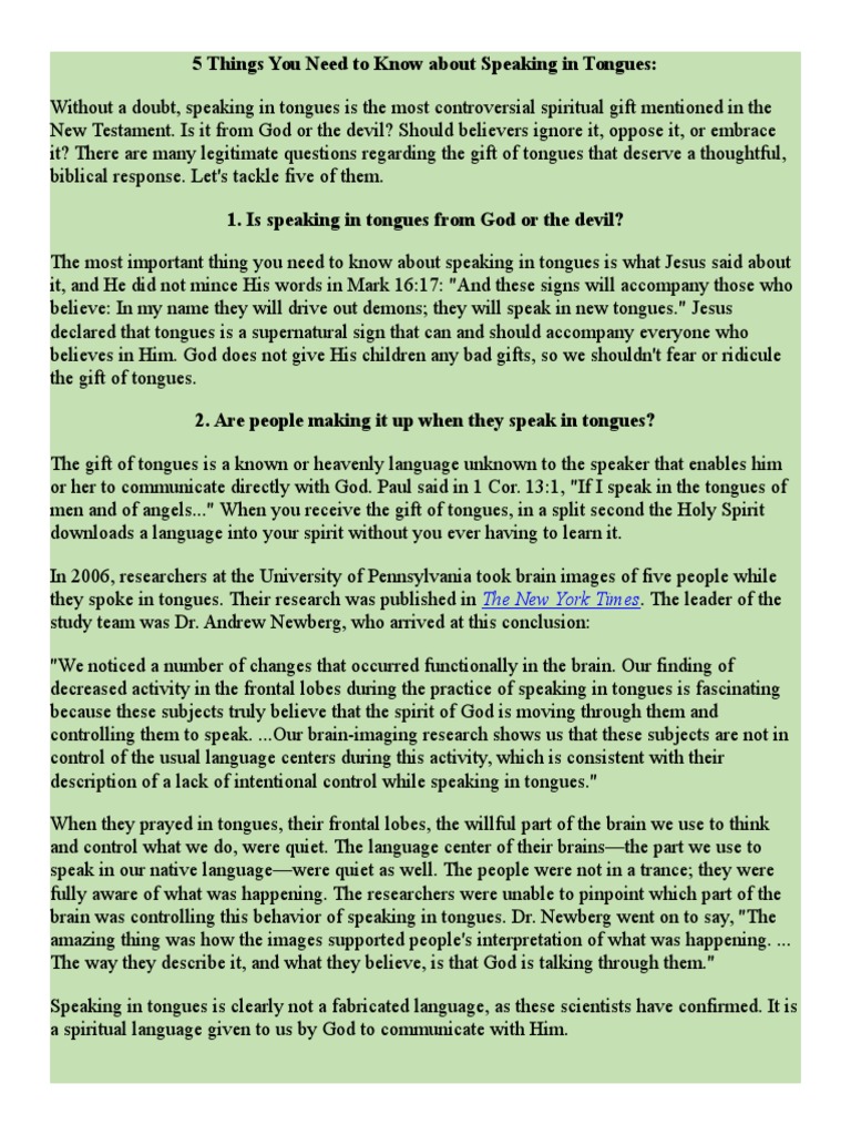 Understanding Speaking in Tongues | PDF | Glossolalia | Spiritual Gift