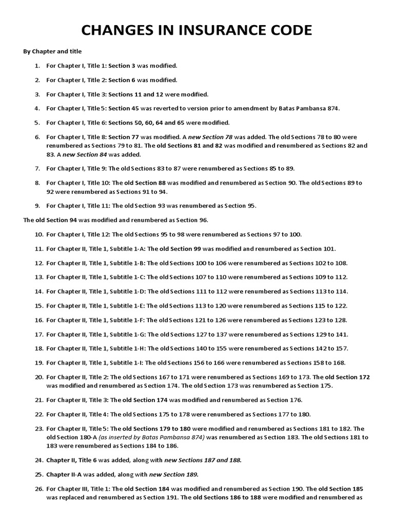 Changes in Insurance Code: by Chapter and Title | PDF | Statutory Law ...