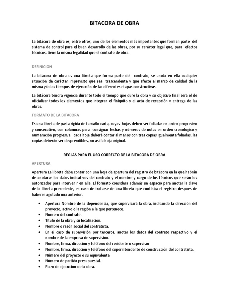 Bitacora de Obra | Negocios