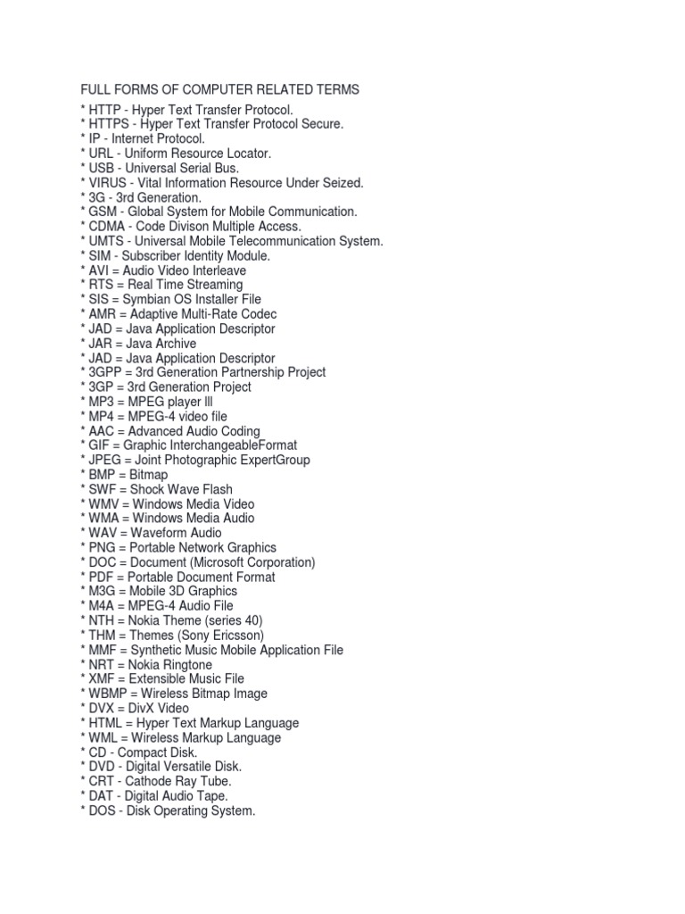 Full Forms of Computer Related Terms | PDF | General Packet Radio ...