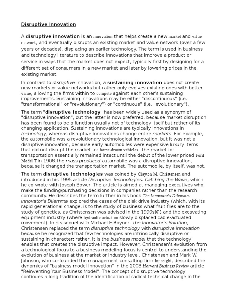 Disruptive Innovation: Technology, Whereas Disruptive Innovations ...