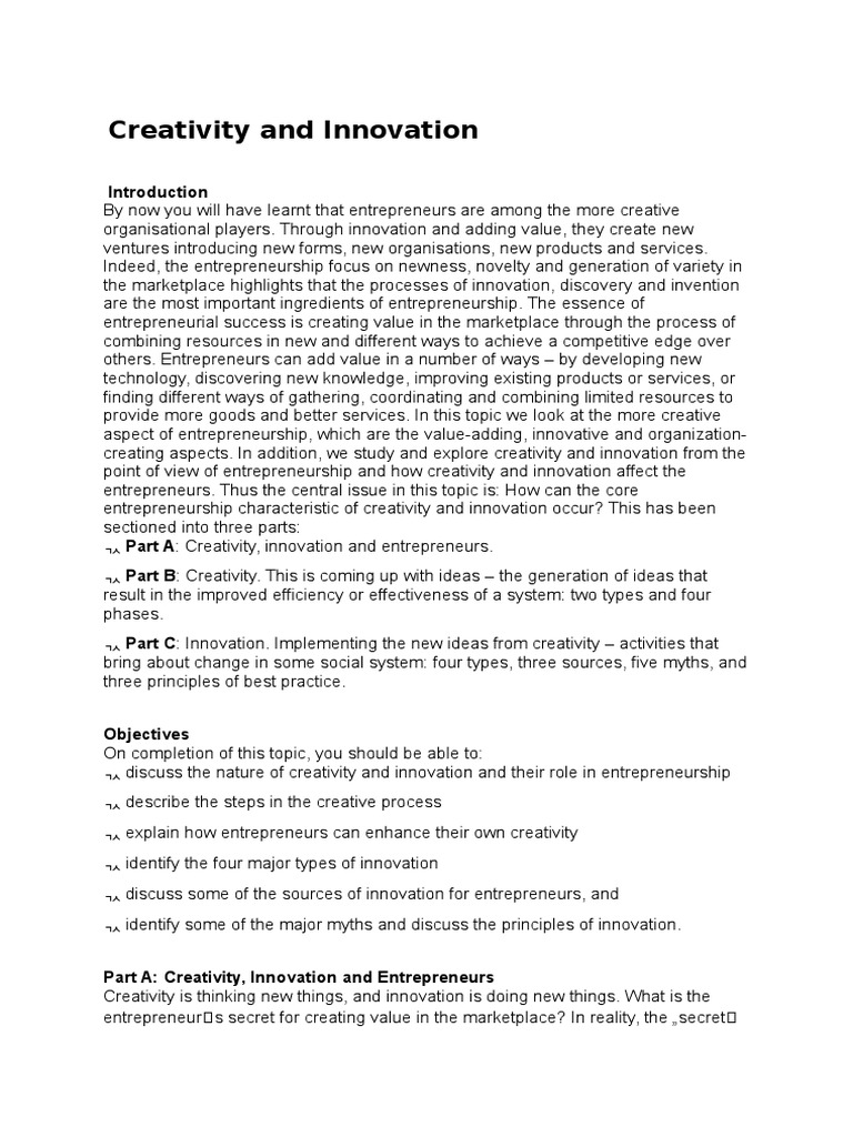 Creativity and Innovation | PDF | Entrepreneurship | Innovation