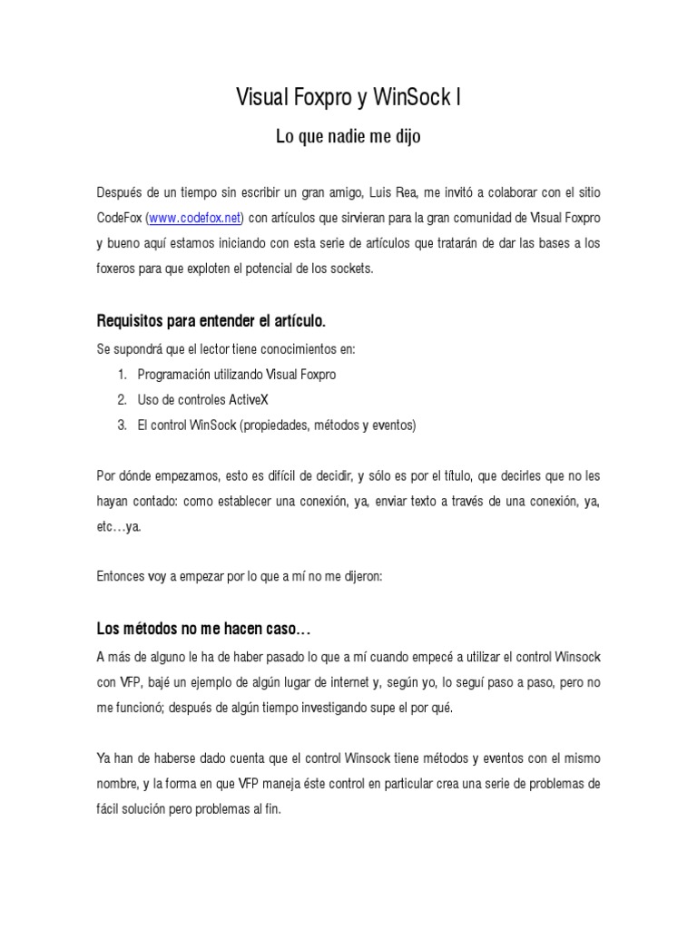 Visual Foxpro y Winsock I | PDF | Servidor (Computación) | Cliente (Computación)