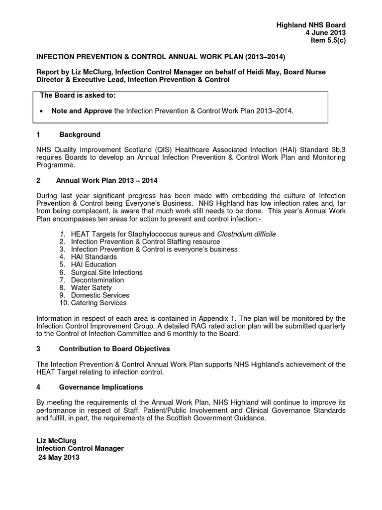 5.5c Infection Control Annual Work Plan 2013-14 | PDF | Infection ...