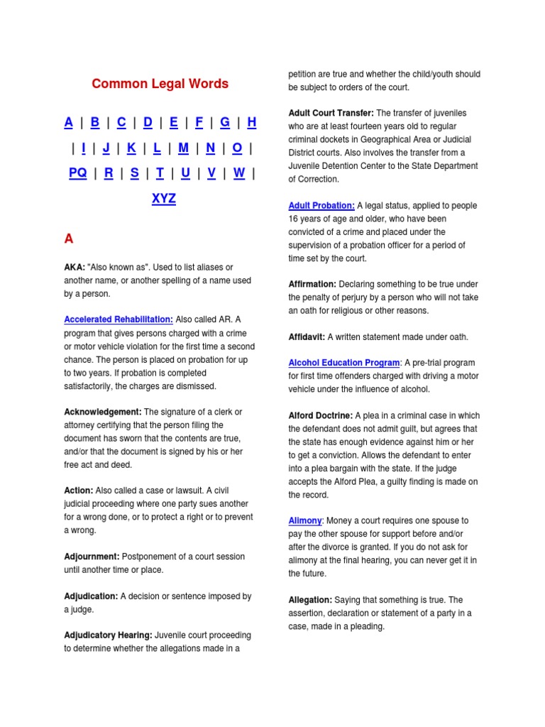 Common Legal Words | PDF | Probation | Nolo Contendere