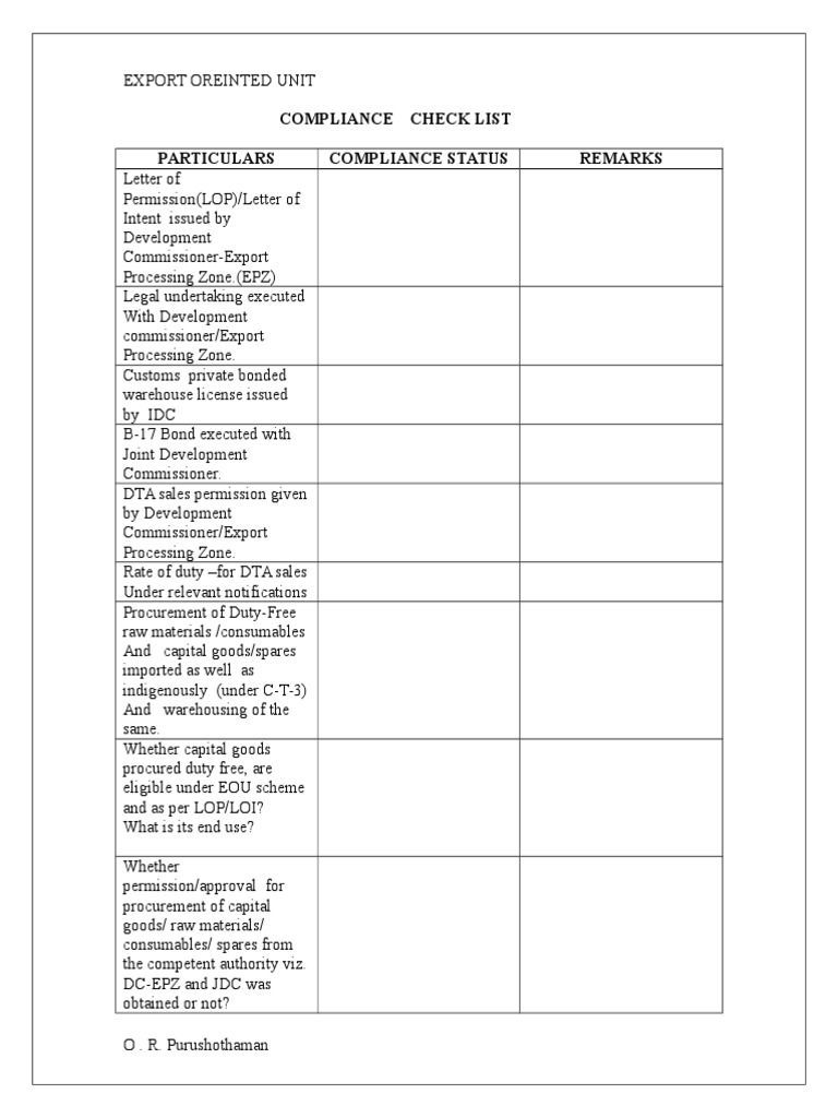EOU Compliance Checklist for Exports | PDF | Economies | Business