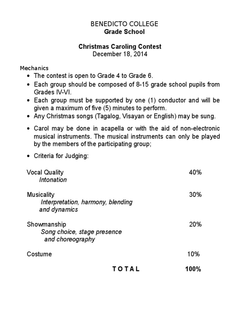 Grade School Christmas Caroling Contest: Mechanics | PDF