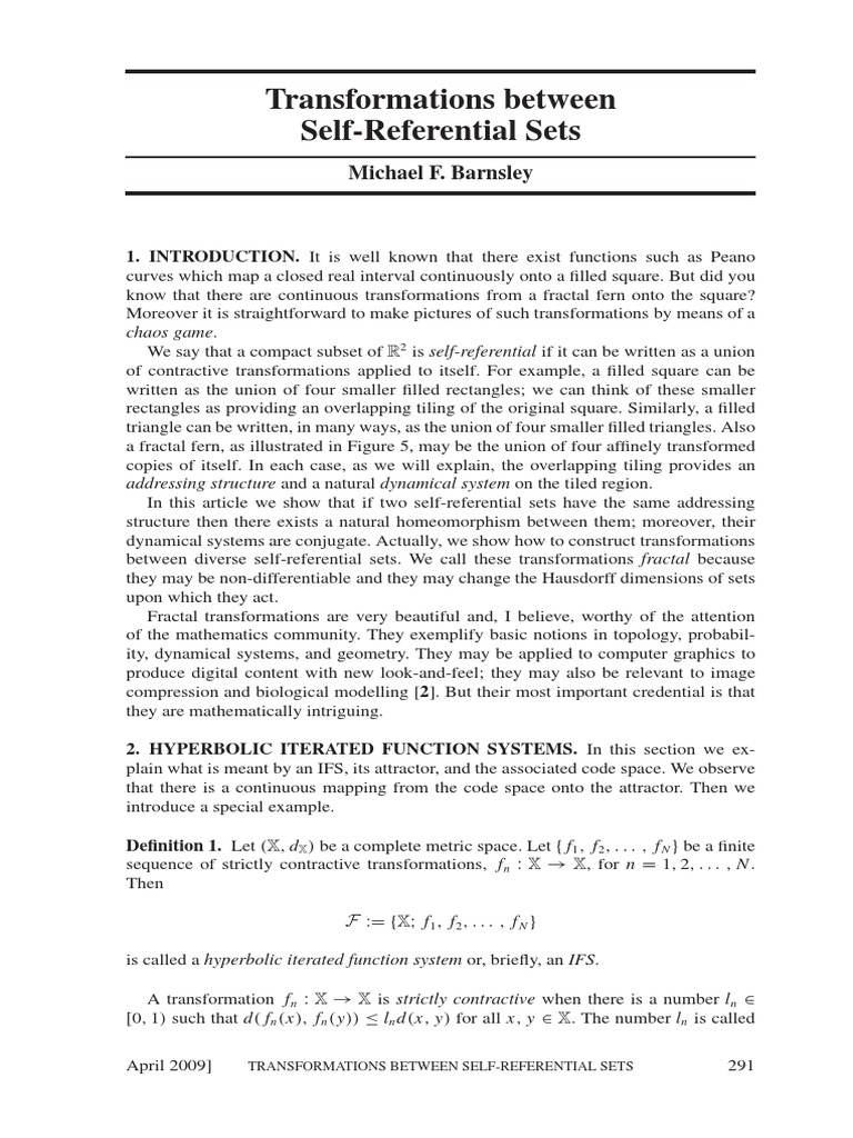 Transformations Between Selfreferential Sets | PDF | Metric Space | Continuous Function