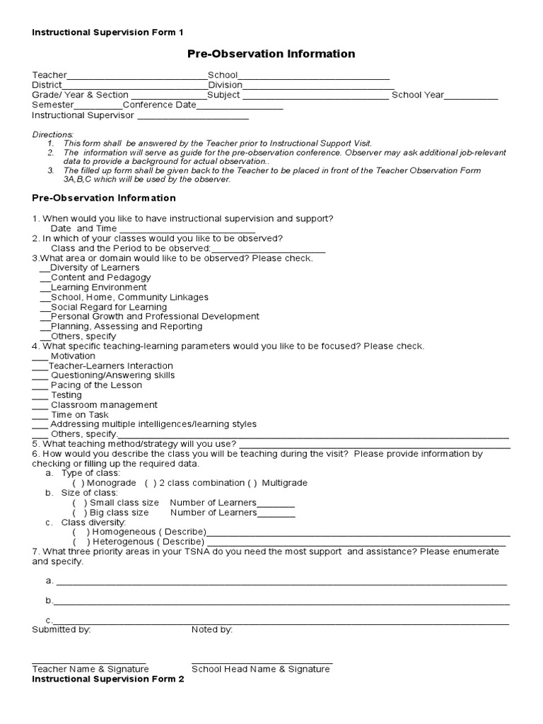 Instructional Supervision Form 1 & 2 | Teaching Method | Teachers